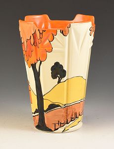 Clarice Cliff HOUSE & BRIDGE 451 SHAPE VASE C.1932